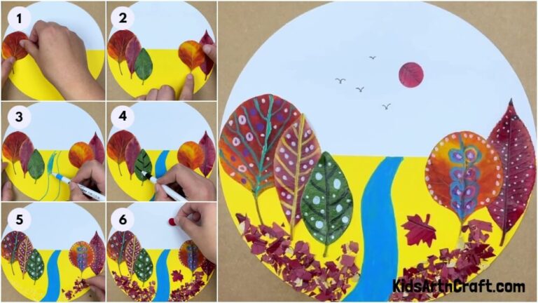 River Landscape Fall Leaves Craft Tutorial - Kids Art & Craft