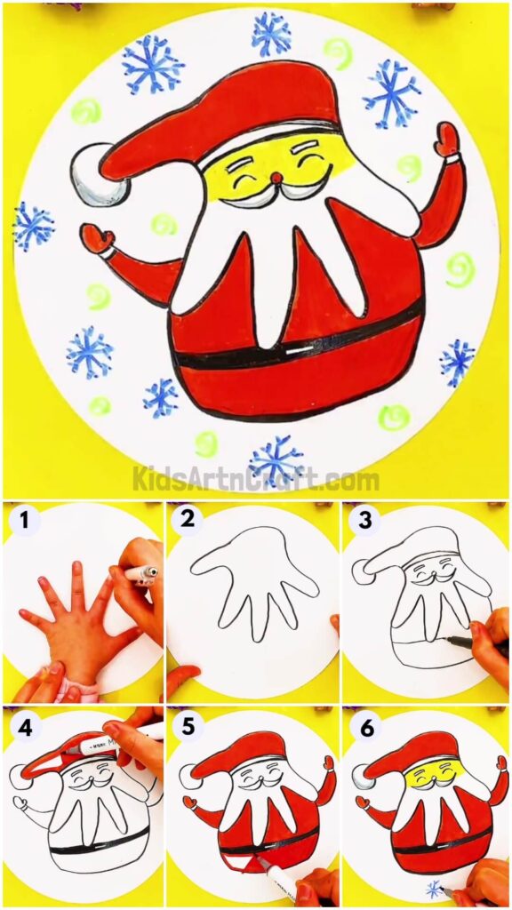 Santa Drawing From Hand Outline Step by Step Tutorial - Kids Art & Craft