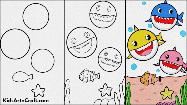 Sharks Underwater Drawing Step by Step Tutorial - Kids Art & Craft
