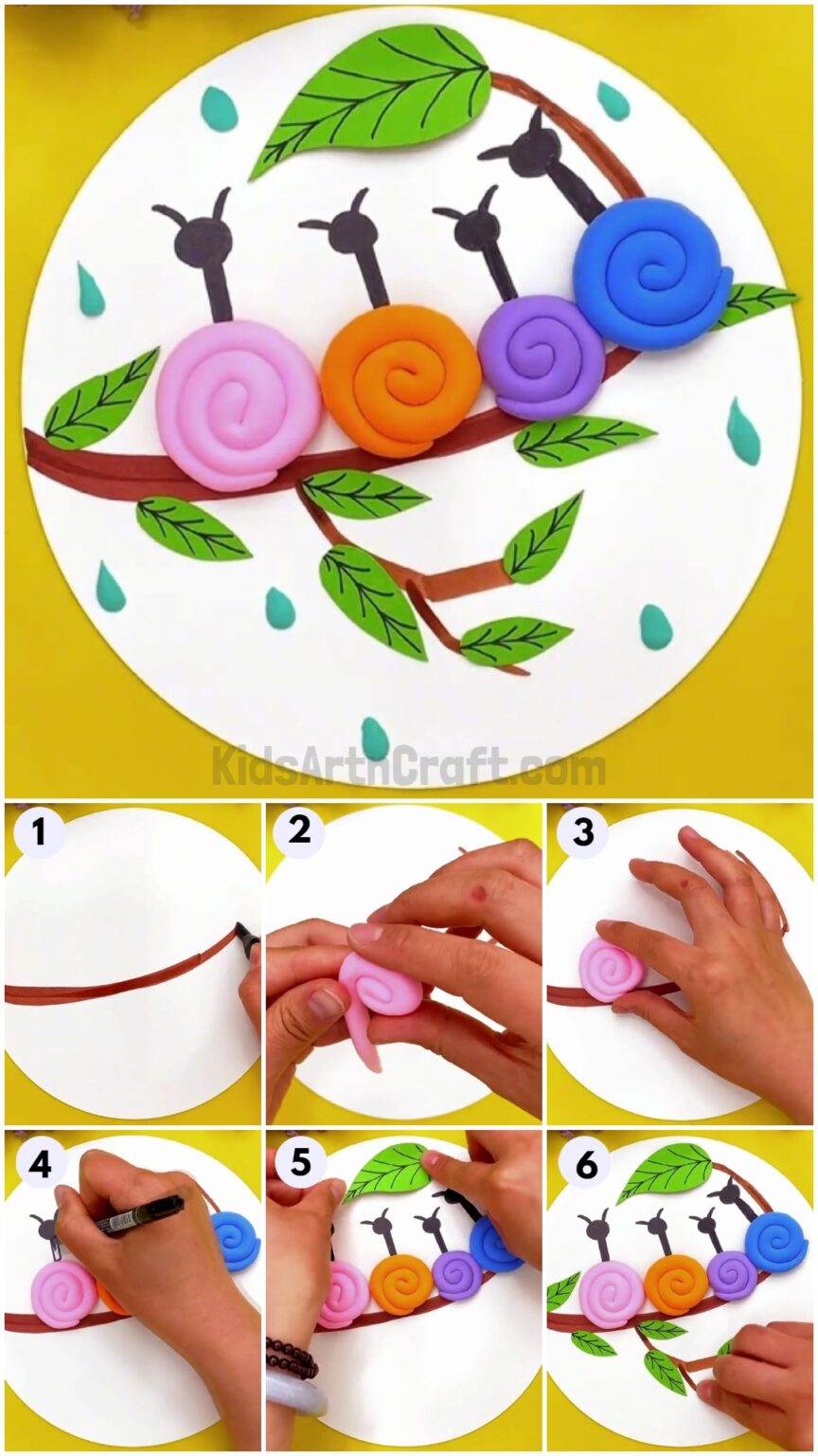 Snails Over Tree Branch Clay-Paper Craft For Kids - Kids Art & Craft