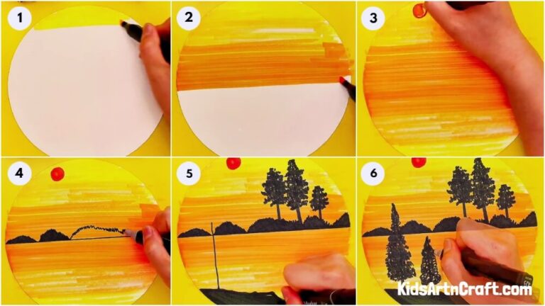 Amazing Sunset Landscape Scenery Drawing Tutorial For Kids - Kids Art ...