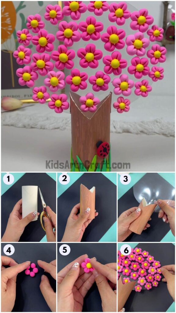 Super-clay Cheery Blossom Tree Craft From Toilet Paper Roll - Kids Art ...
