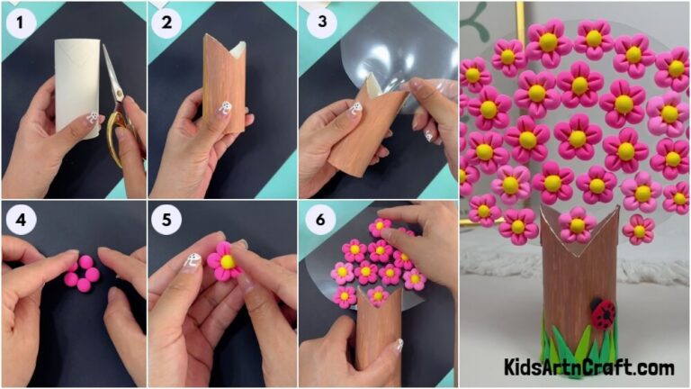 Super-clay Cheery Blossom Tree Craft From Toilet Paper Roll - Kids Art ...