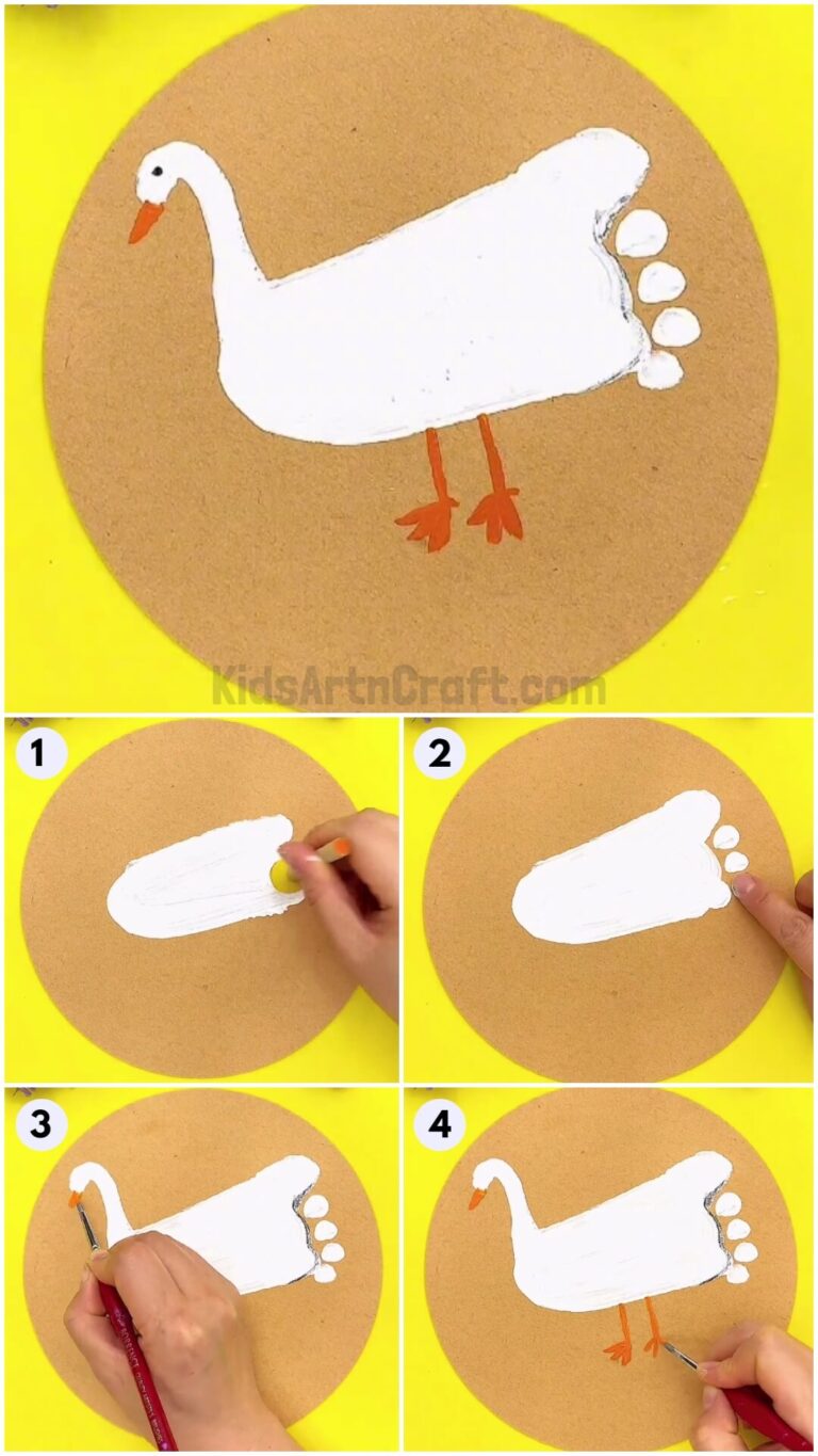 Swan Footprint Painting Artwork Tutorial For Beginners - Kids Art & Craft