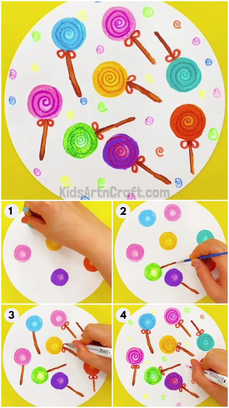 Sweet Lollipops Artwork Step by Step Tutorial For Kids - Kids Art & Craft