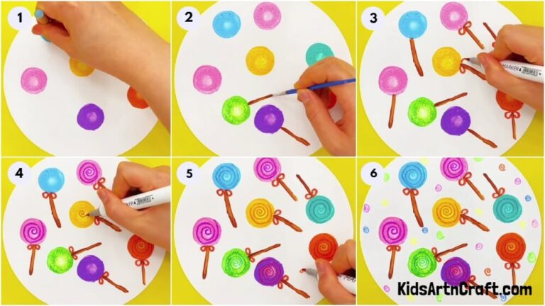 Sweet Lollipops Artwork Step by Step Tutorial For Kids - Kids Art & Craft