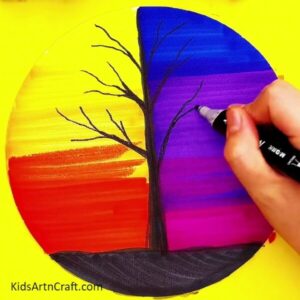 Tree Day And Night Sketch Pen Drawing Artwork - Kids Art & Craft
