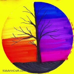 Tree Day And Night Sketch Pen Drawing Artwork - Kids Art & Craft