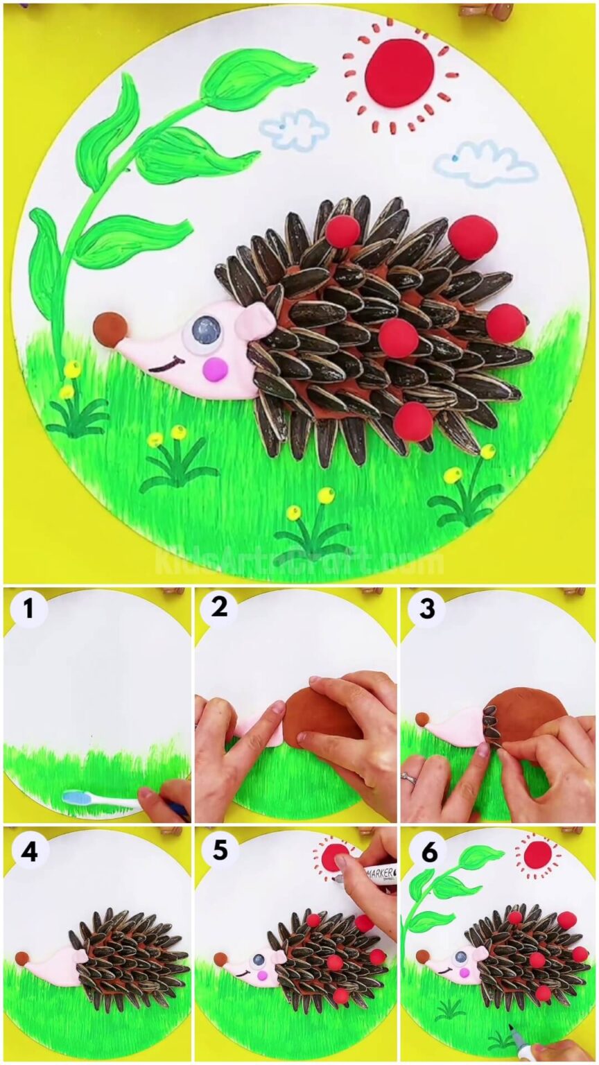 Unique Clay-Sunflower Seeds Hedgehog Craft Idea For Kids - Kids Art & Craft