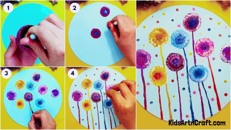 Unique Flower Garden Stamp And Cotton Bud Painting Art - Kids Art & Craft