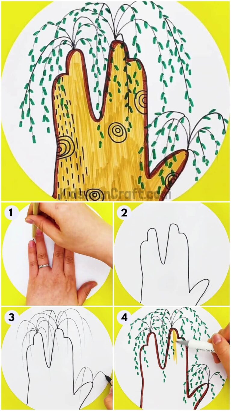 Unique Hand Outline Tree Drawing Step by Step Tutorial - Kids Art & Craft