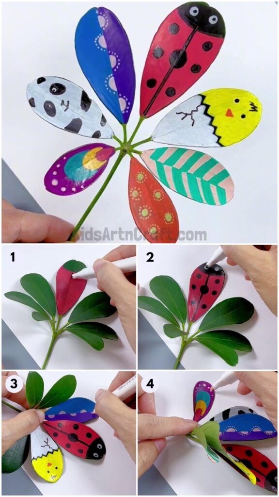 Patterned Leaf Branch Artwork Tutorial For Beginners - Kids Art & Craft