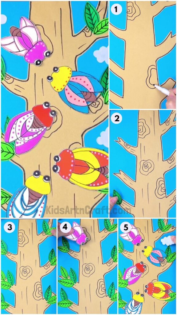 Easy Bugs On Tree Paper Craft Tutorial - Kids Art & Craft