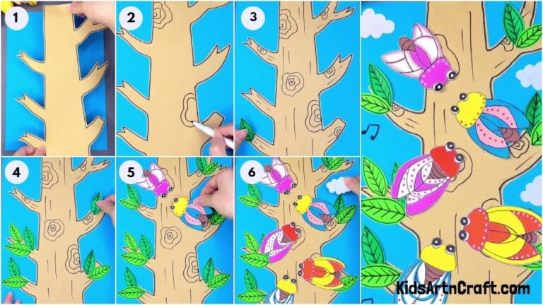 Easy Bugs On Tree Paper Craft Tutorial - Kids Art & Craft