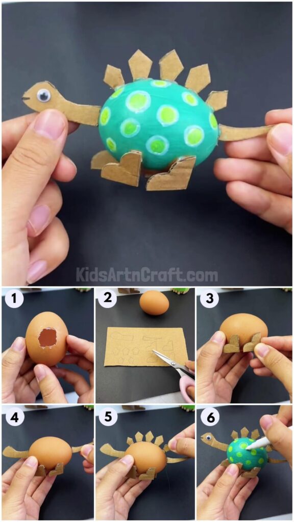 Egg Shell & Cardboard Dinosaur Model Craft Tutorial - Kids Art & Craft