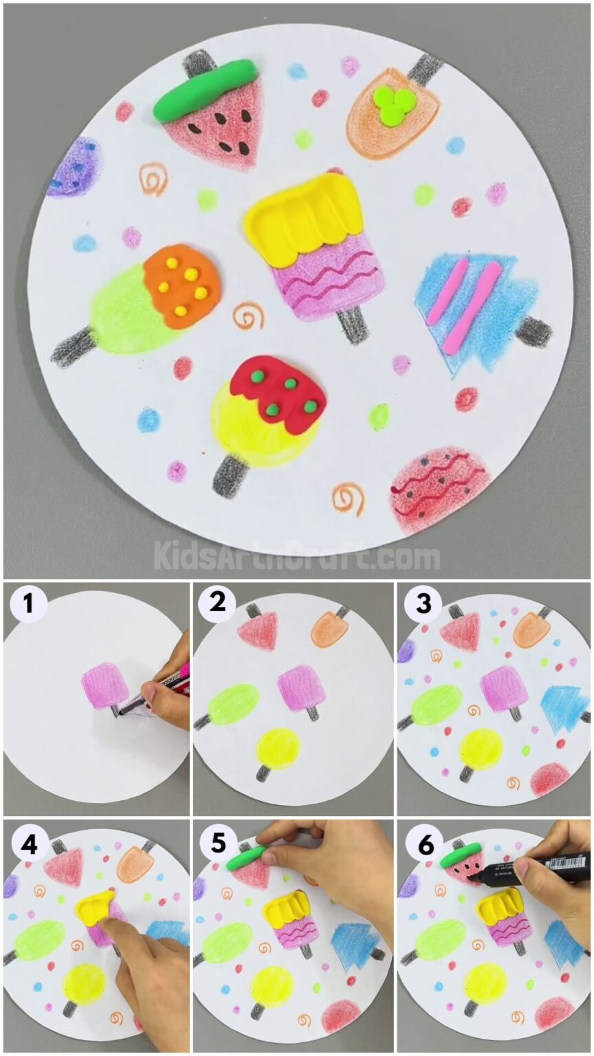 Ice Cream Drawing clay Art Tutorial For Summer - Kids Art & Craft