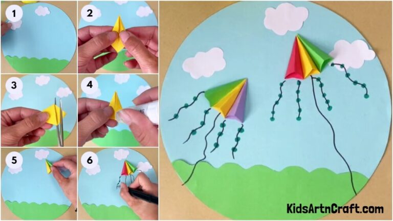 Kites Flying Paper Craft Tutorial For Kids - Kids Art & Craft