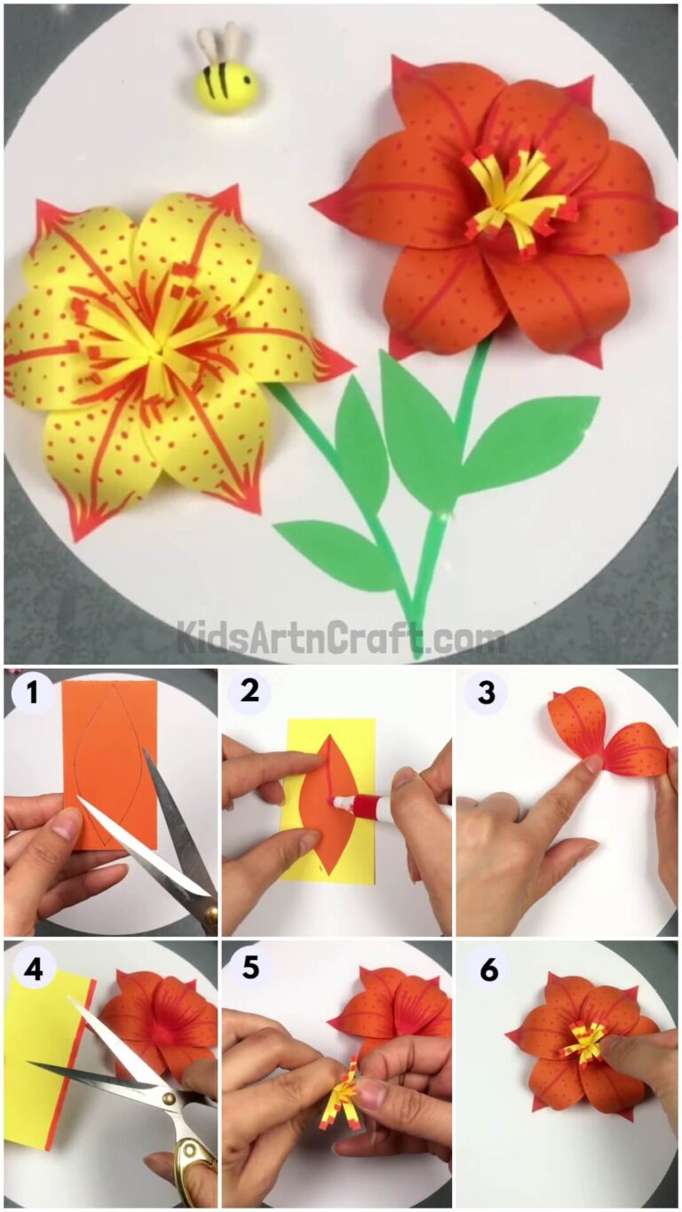 3D Lily Paper Flower Craft Tutorial For Kids - Kids Art & Craft
