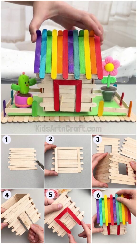 Mini House Popsicle Stick Craft Tutorial For Kids - Kids Art & Craft