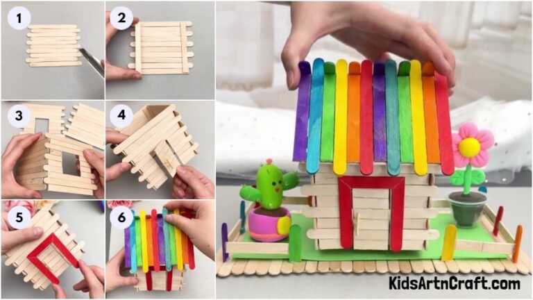 Mini House Popsicle Stick Craft Tutorial For Kids - Kids Art & Craft
