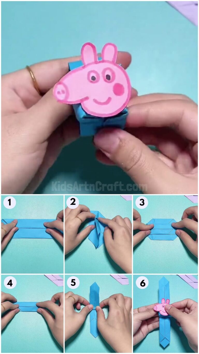 Origami Peppa Pig Wristwatch Band Paper Craft Tutorial - Kids Art & Craft