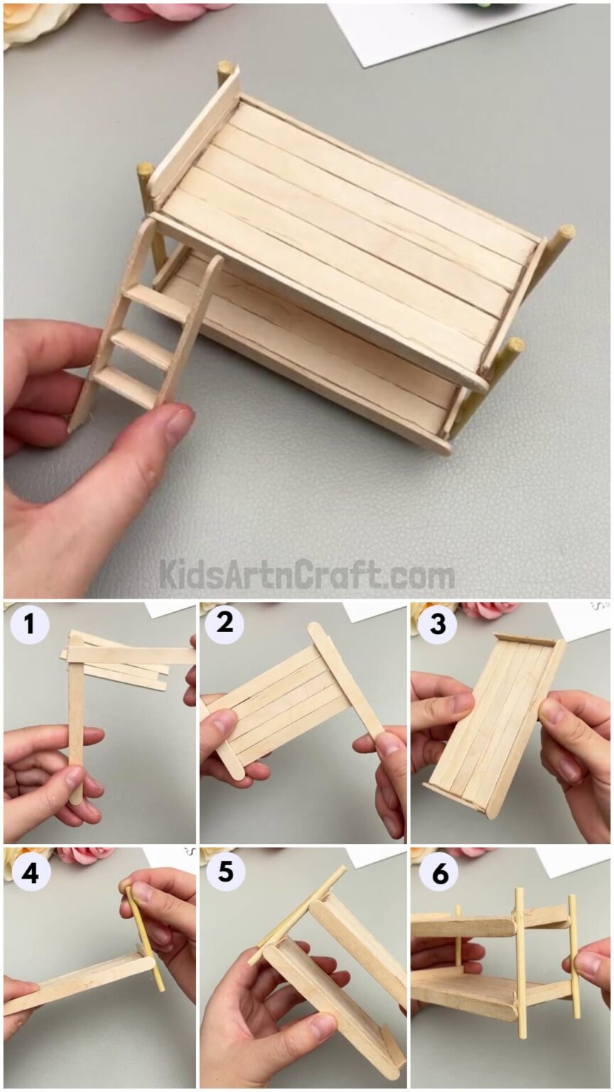 Popsicle Stick Bunk Bed Model Craft Tutorial - Kids Art & Craft