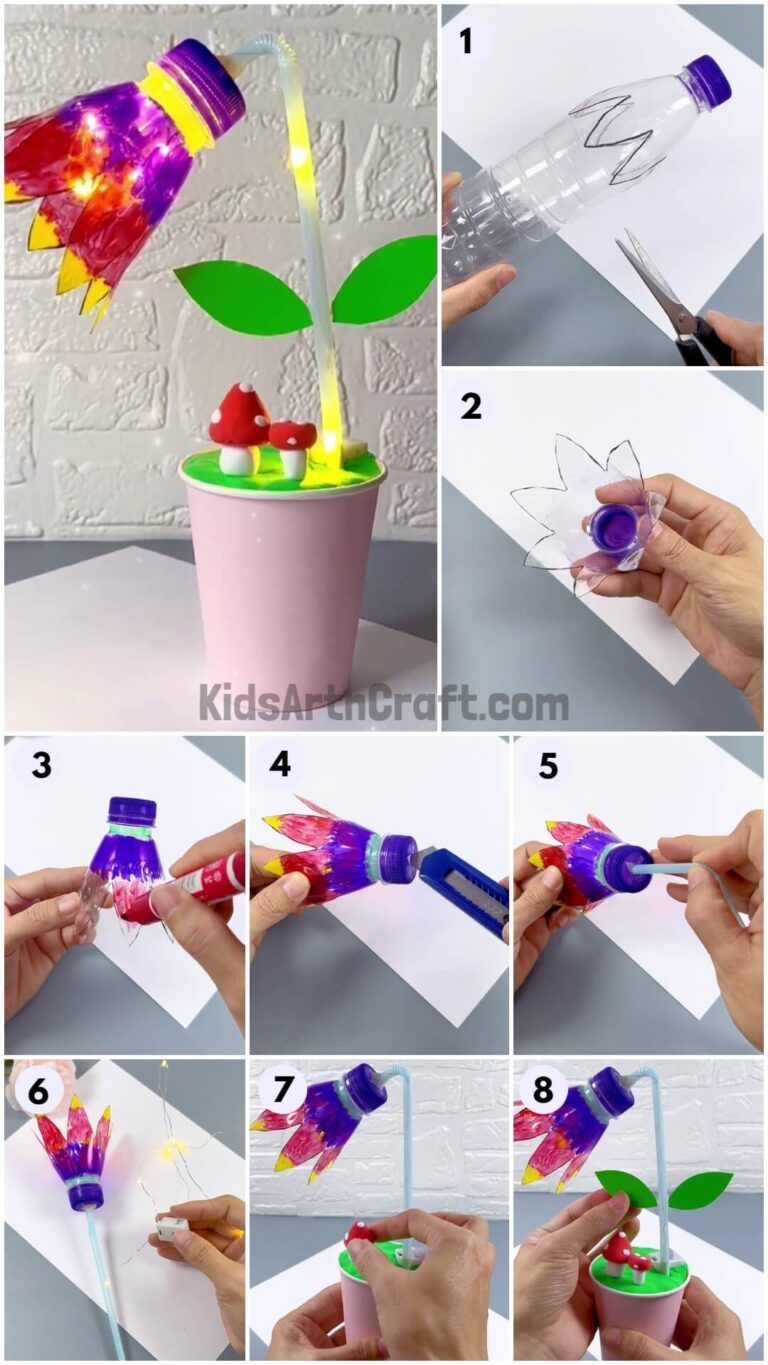 Recycled Flower Light Lamp for Home Decor - Kids Art & Craft