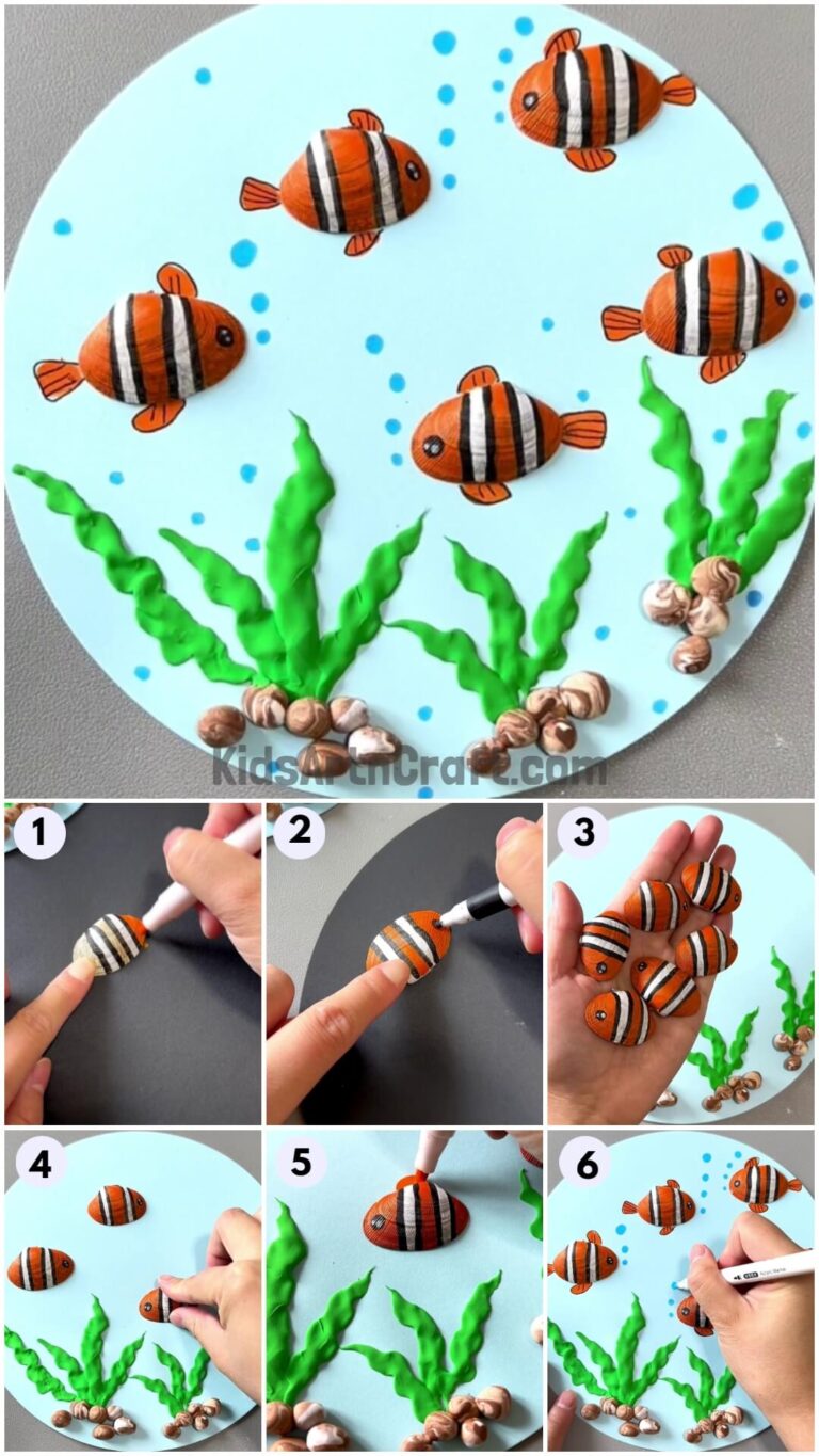 Shell Goldfishes Clay And Paper Craft Tutorial - Kids Art & Craft