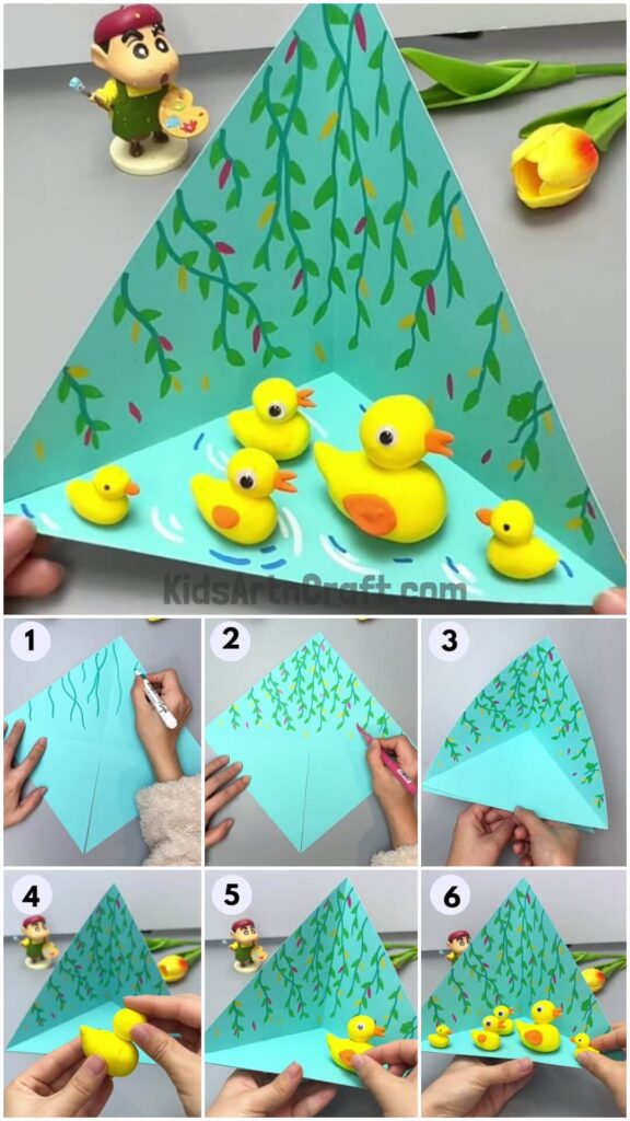 3D Swamp With Ducks Easy Craft Tutorial For Kids - Kids Art & Craft