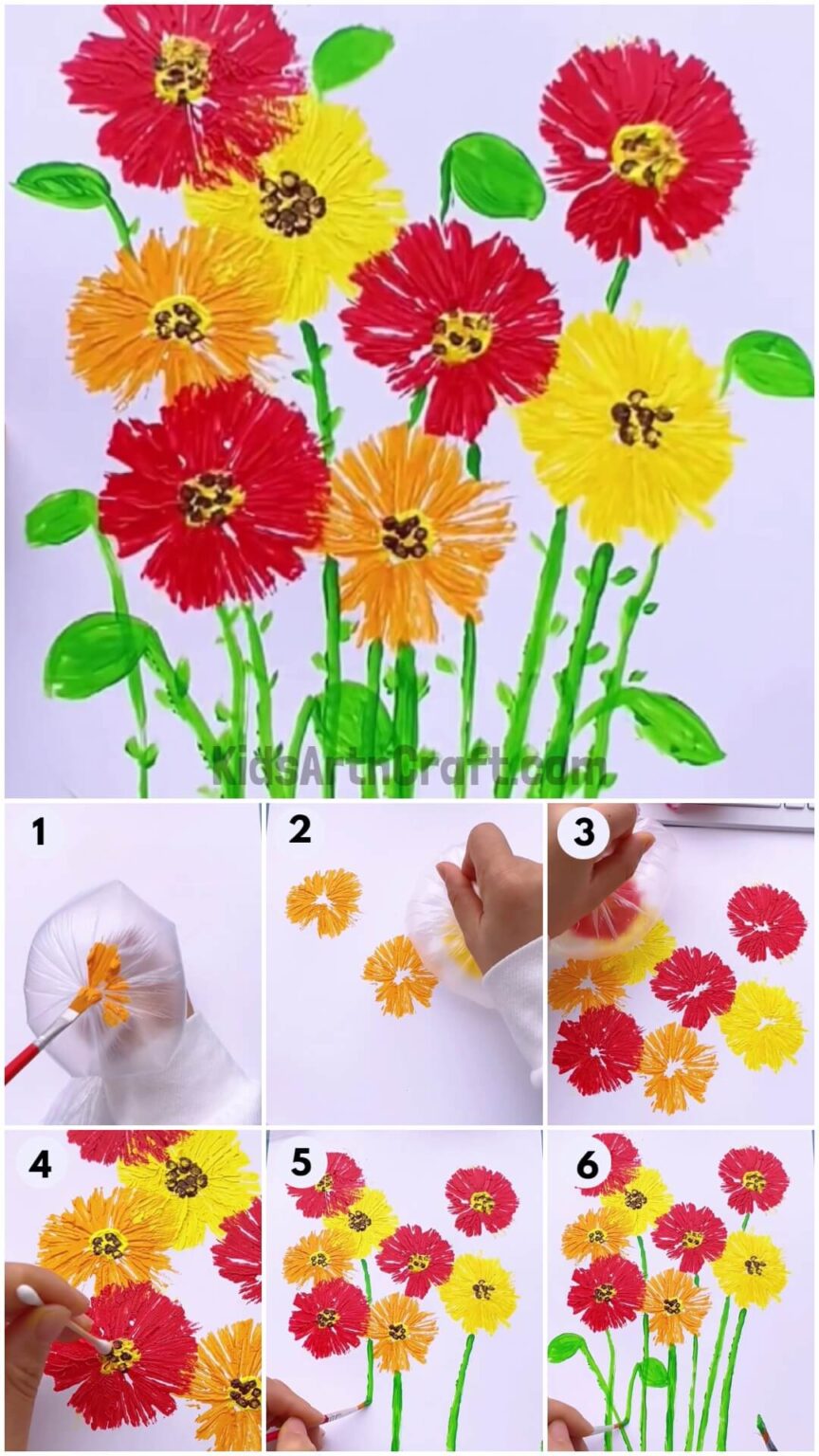 Polythene Stamp Flower Garden Artwork Tutorial - Kids Art & Craft