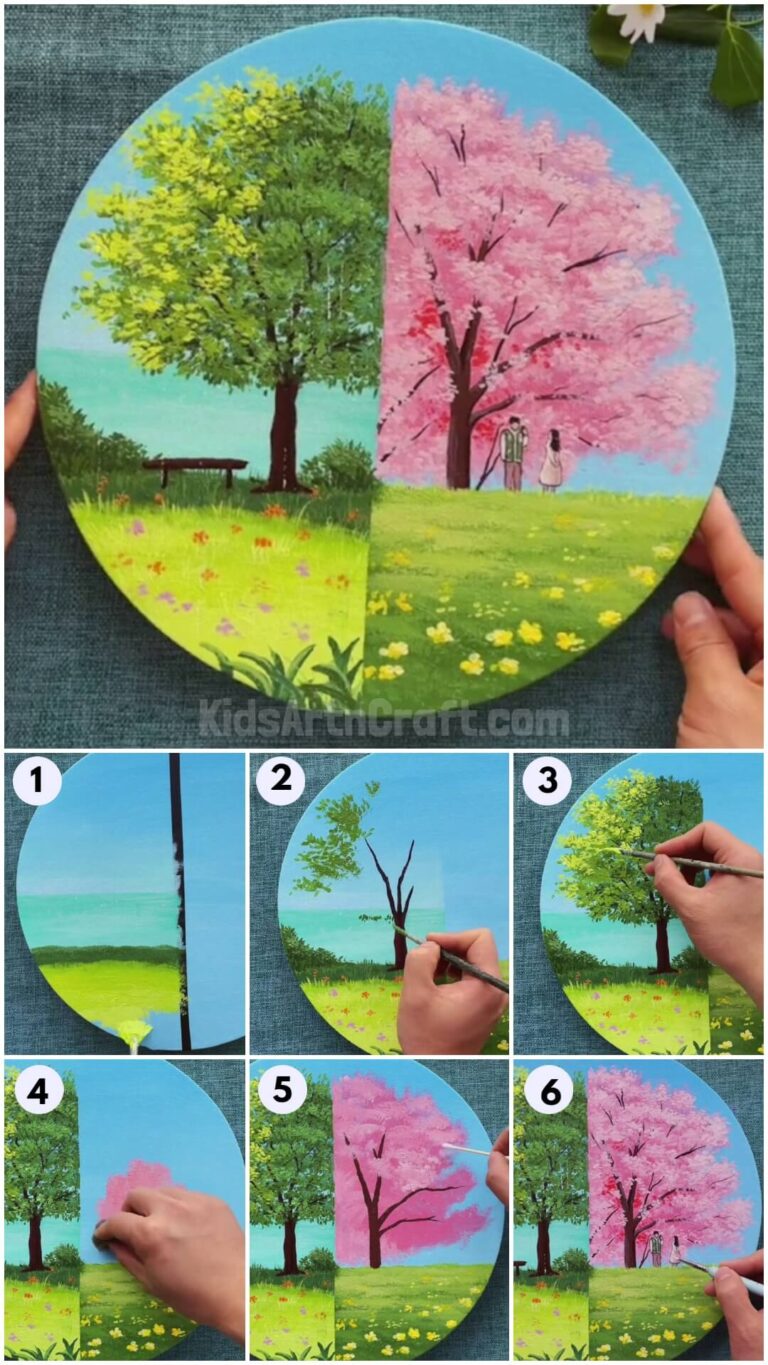 Summer-Spring Tree Landscape Painting Tutorial - Kids Art & Craft