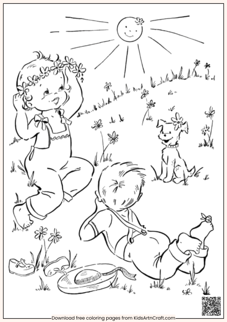 Outdoor Kids Activities Coloring Page For Kids - Kids Art & Craft