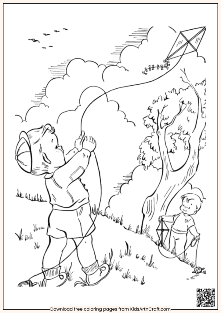 Outdoor Kids Activities Coloring Page For Kids - Kids Art & Craft