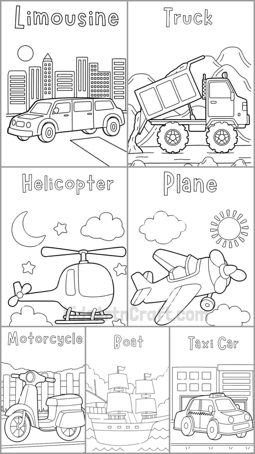 Beautiful Vehicles Coloring Worksheet - Free Printable for Kids - Kids ...