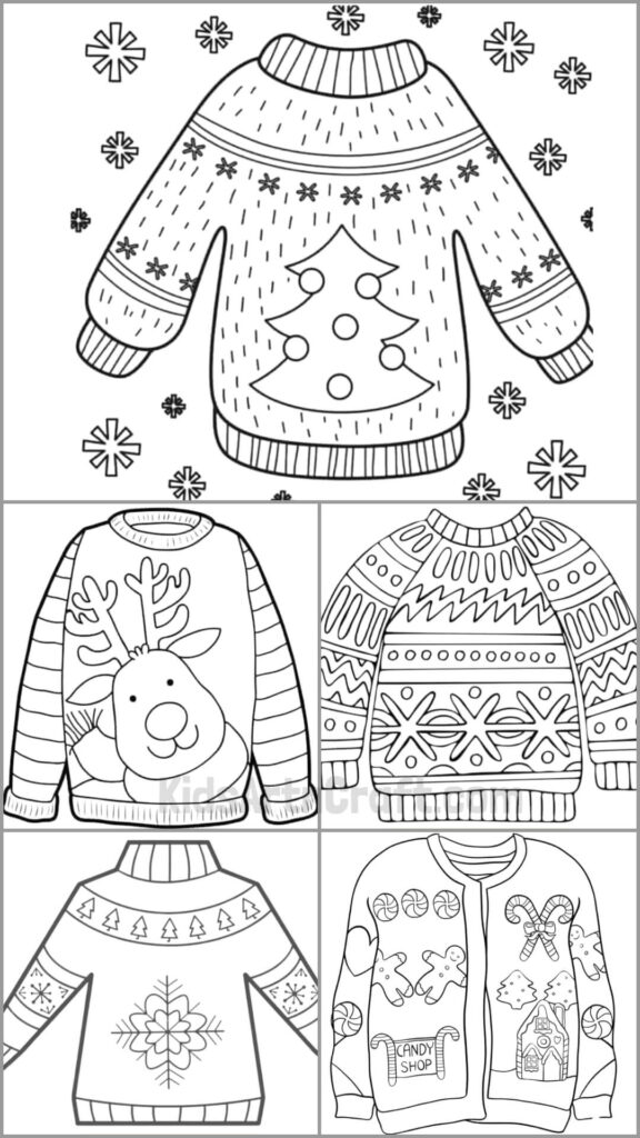 Festive Christmas Sweater Coloring Pages For Kids - Kids Art & Craft