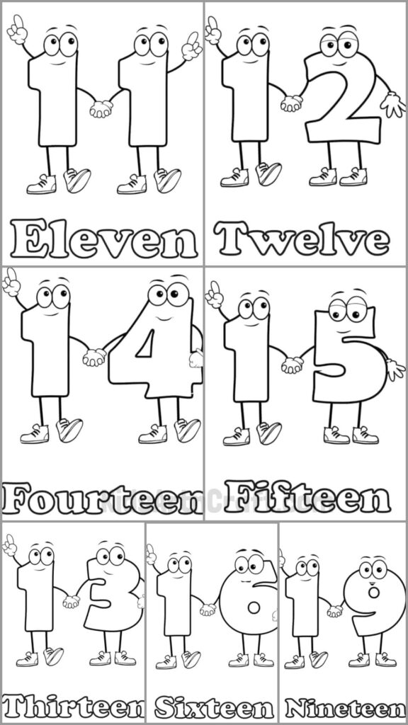 Number Coloring Pages 11 to 20 Worksheets for Preschool Kids - Kids Art ...