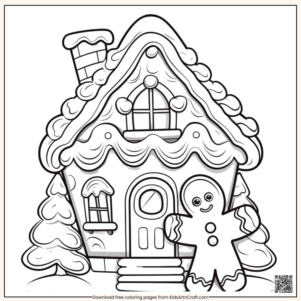 Christmas-Themed Gingerbread Coloring Worksheet for Kids - Kids Art & Craft