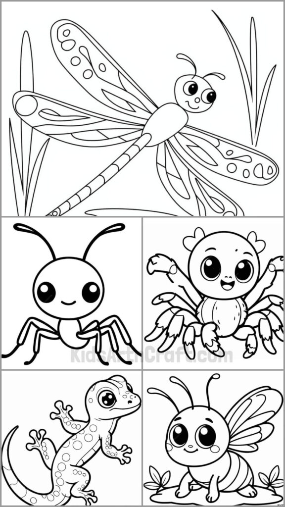 Adorable Insects Coloring Printable for Young Learners - Kids Art & Craft