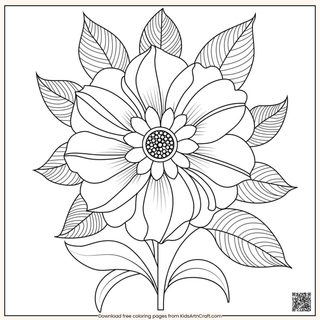 Lovely Flower Coloring Page Worksheet for Children - Free Printable ...
