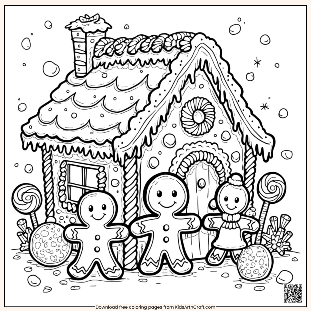 Christmas-Themed Gingerbread Coloring Worksheet for Kids - Kids Art & Craft
