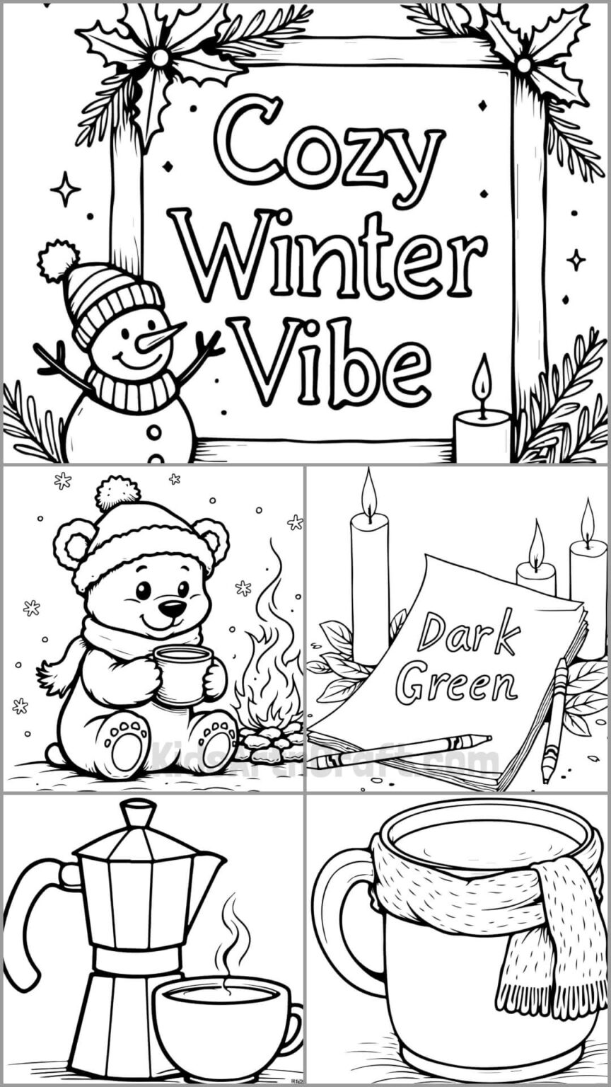 Cozy Winter Vibe Coloring Pages For Kids - Kids Art & Craft
