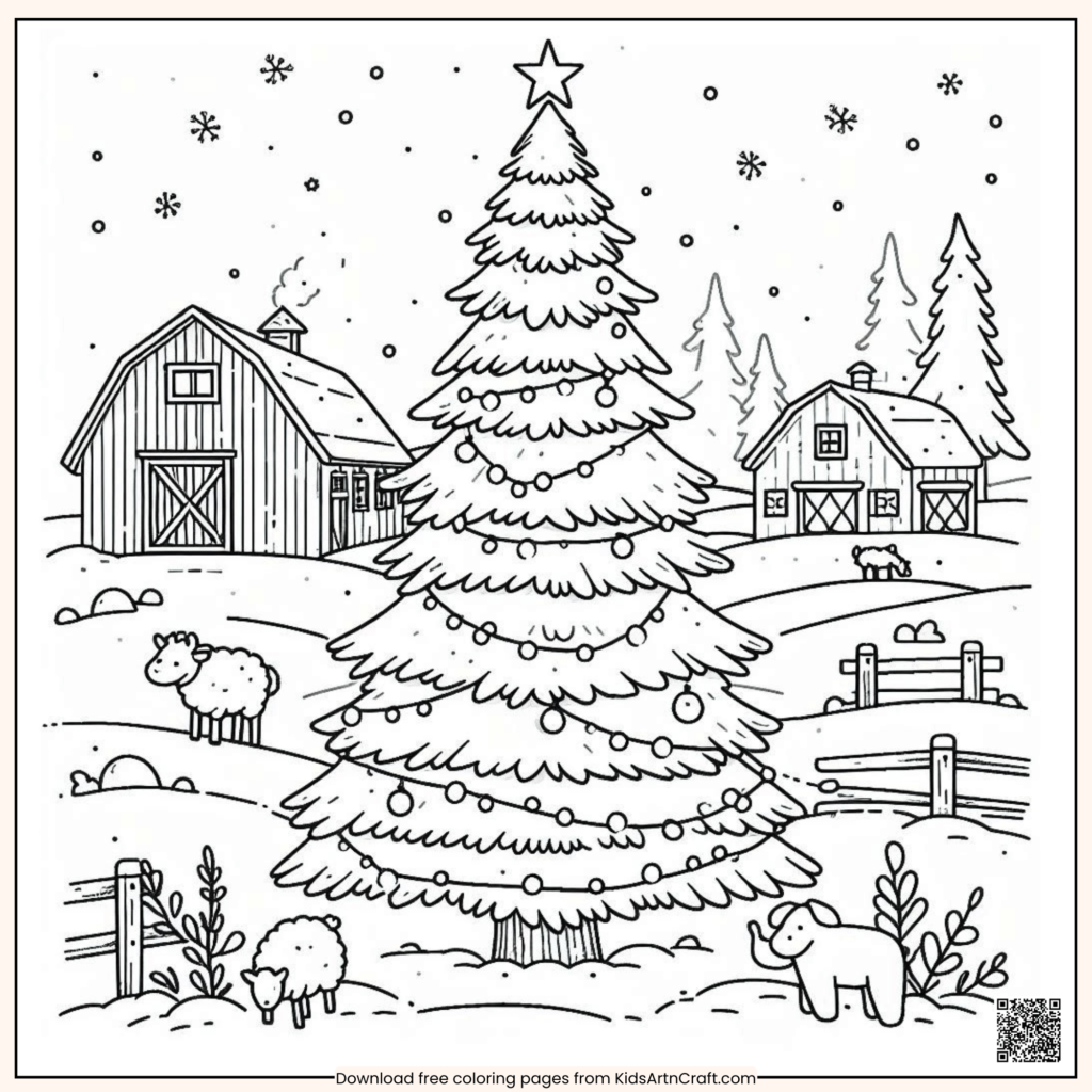 Celebrate Christmas Spirit with a Farm Theme Coloring Page for Kids ...