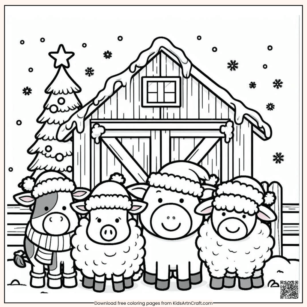 Celebrate Christmas Spirit with a Farm Theme Coloring Page for Kids ...