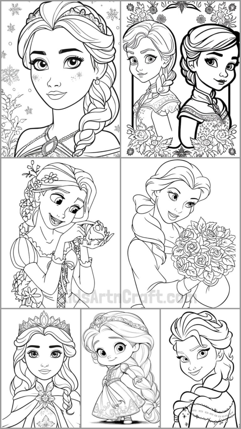 Cute Princesses Coloring Pages For Children - Free Worksheet Printable ...