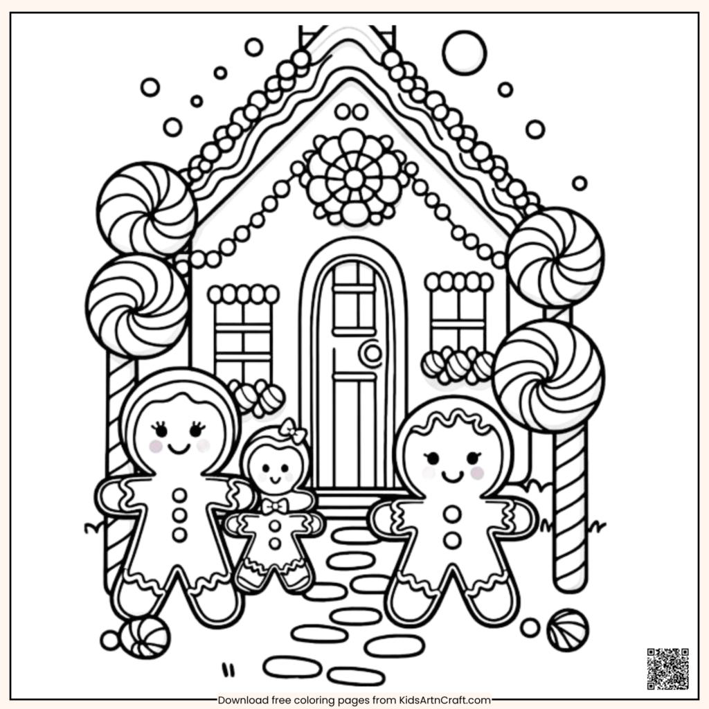 Christmas-Themed Gingerbread Coloring Worksheet for Kids - Kids Art & Craft