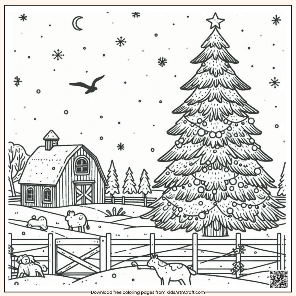 Celebrate Christmas Spirit with a Farm Theme Coloring Page for Kids ...