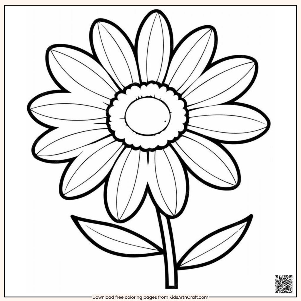 Lovely Flower Coloring Page Worksheet for Children - Free Printable ...