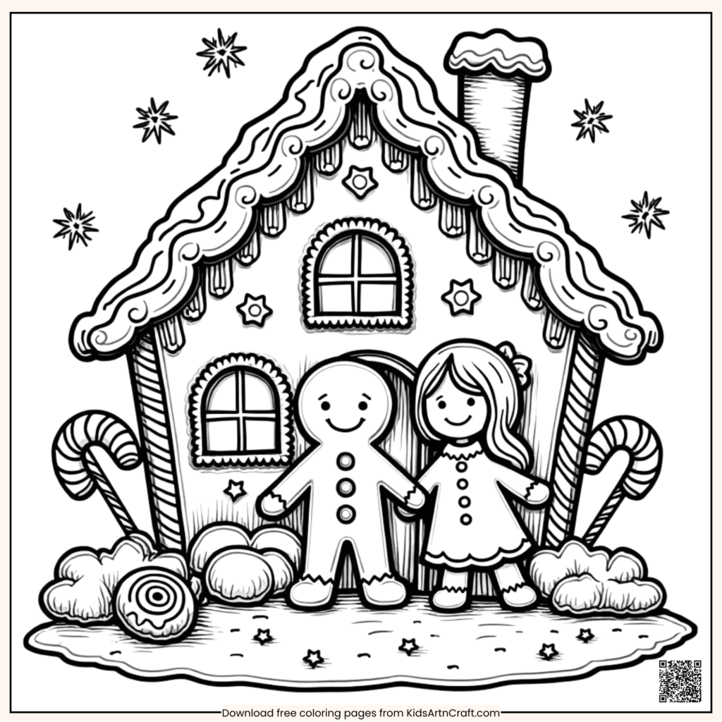 Christmas-Themed Gingerbread Coloring Worksheet for Kids - Kids Art & Craft