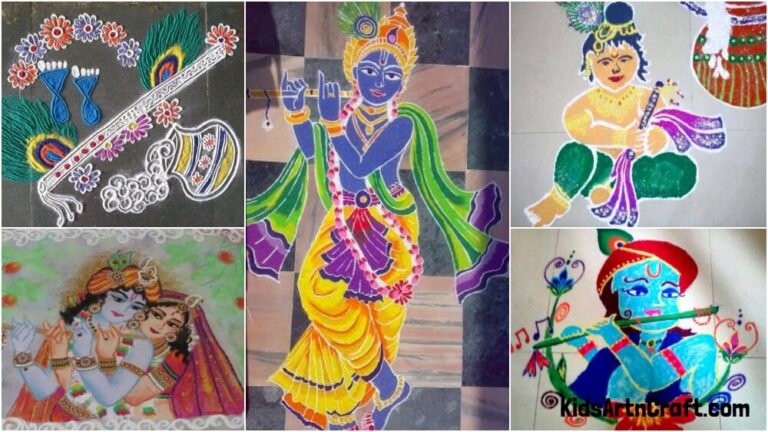 Krishna Janmashtami Rangoli designs with colours and dots 2025 - Kids ...