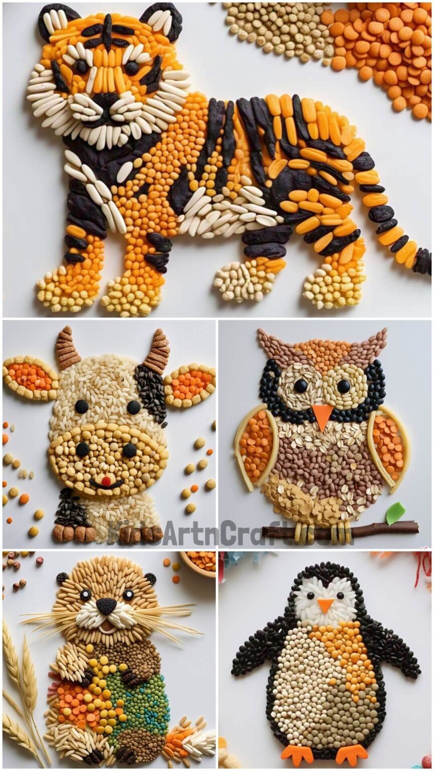Grain and Pulses Animal Crafts - Kids Art & Craft